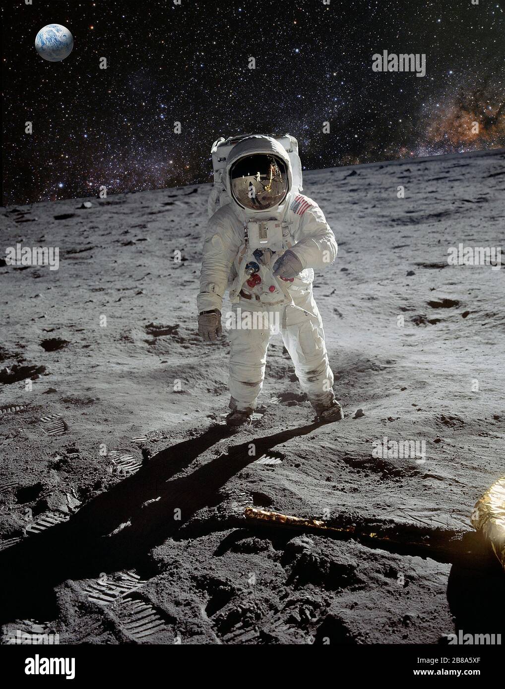 Astronaut on space mission with earth on the background. Elements of ...