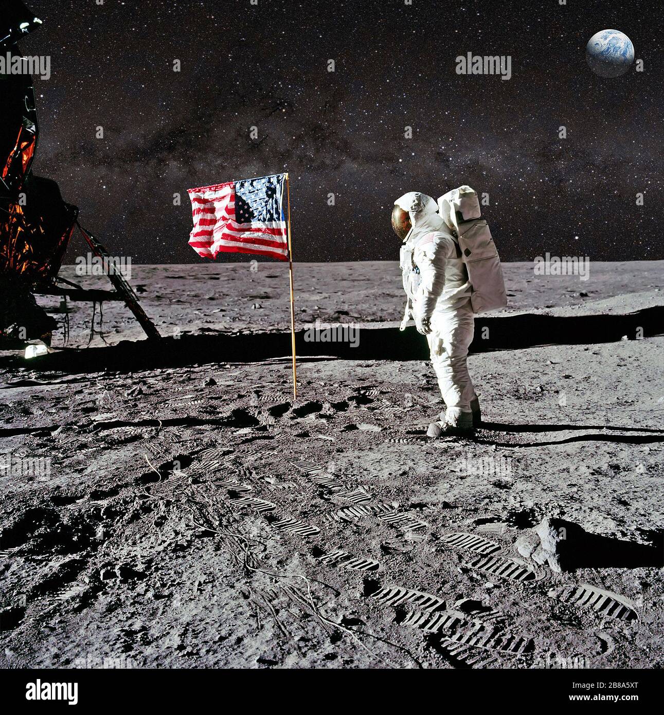 Astronaut on lunar (moon) landing mission. Elements of this image ...