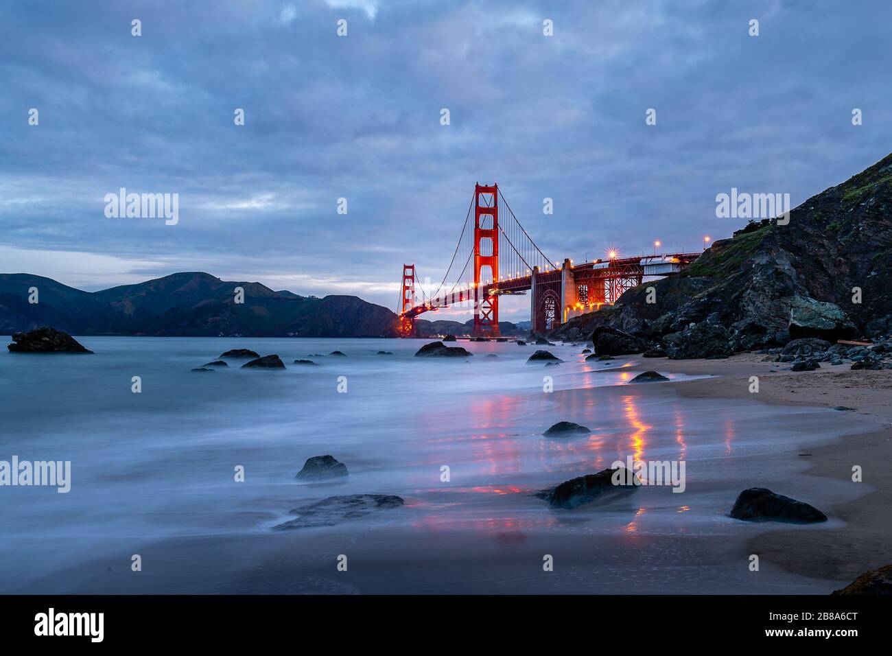 The Golden Gate Bridge and Marshall's Beach at Dawn Stock Photo - Alamy