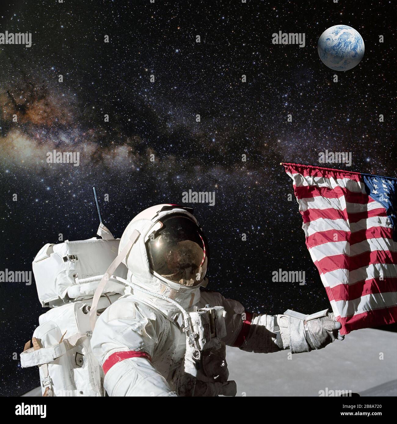 Astronaut on lunar (moon) landing mission. Elements of this image ...