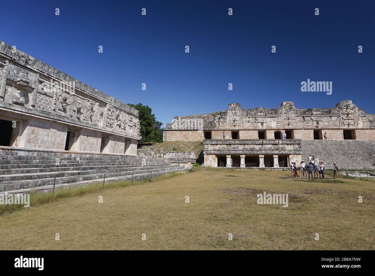 Uxmal, Mexico: Tourists visiting the Mesoamerican ball court at the ...