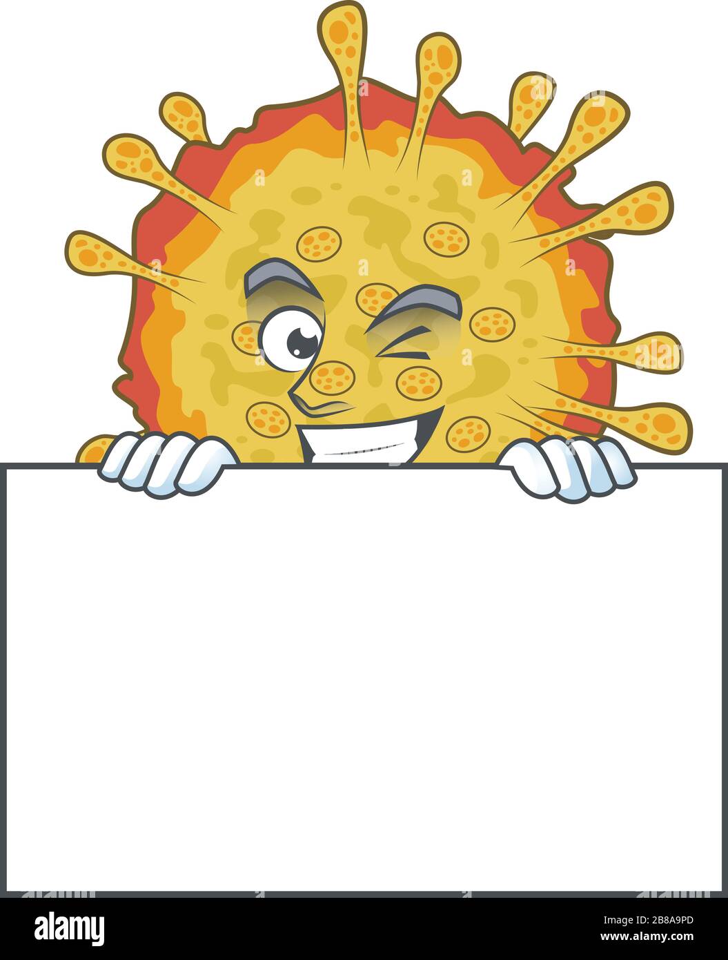 Cheerful outbreaks coronavirus cartoon character has a board Stock ...
