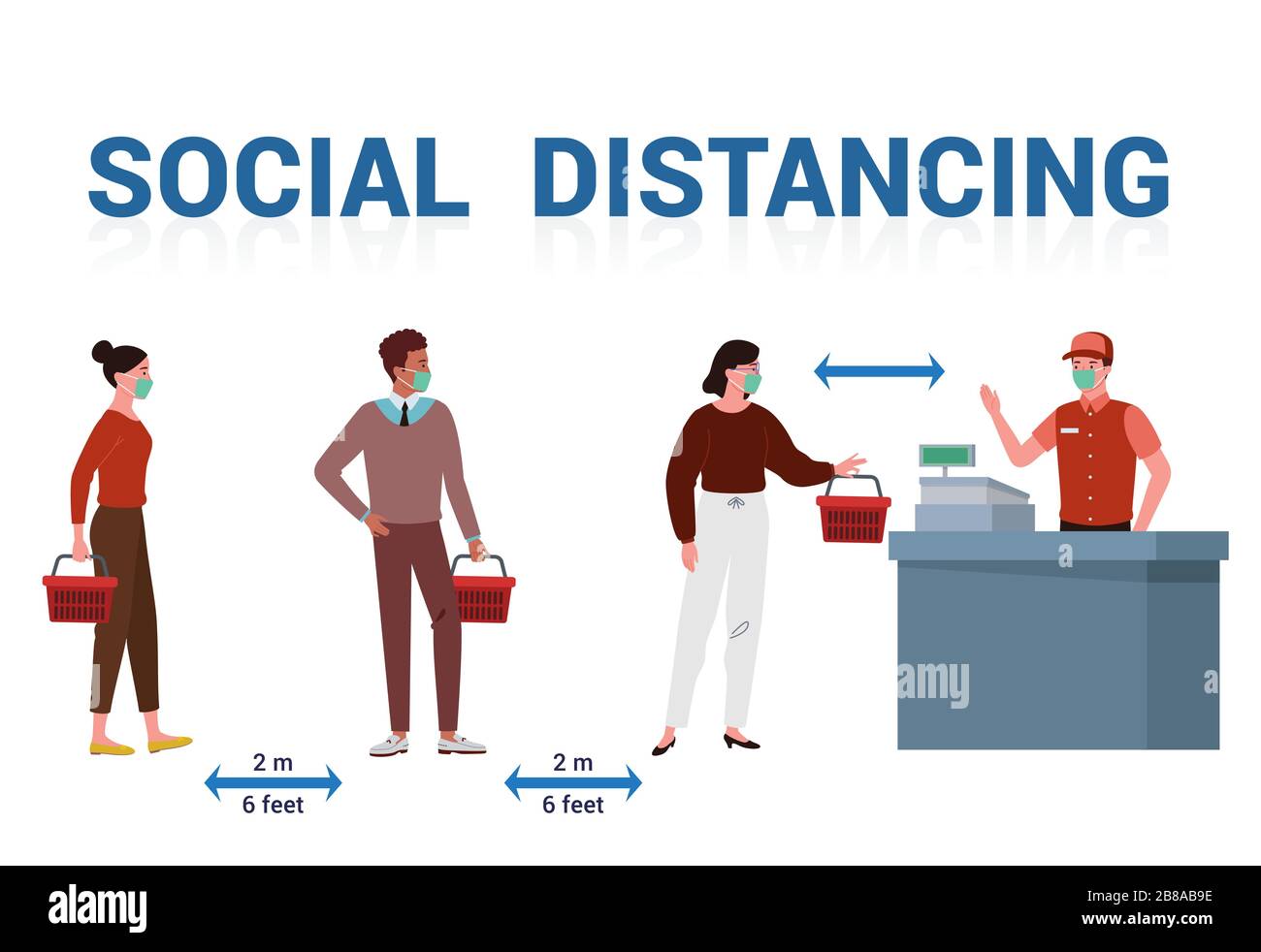 illustration or vector of several people who use masks are queue to ...