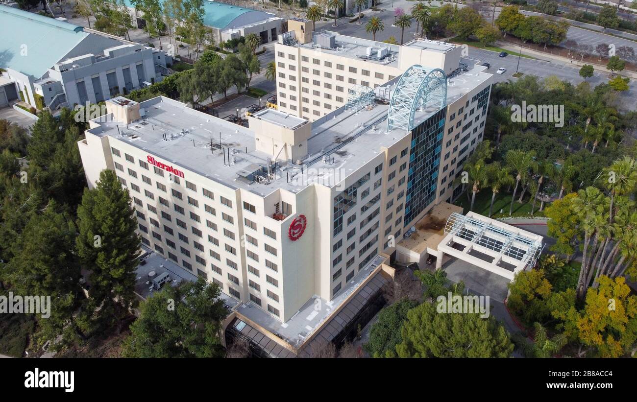LA, USA. 20th Mar, 2020. General overall aerial view of the Sheraton ...