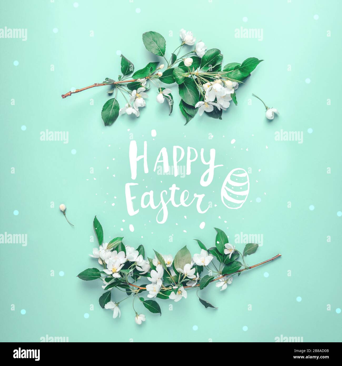 Minimal Easter and spring concept. Lettering Happy Easter in frame from ...