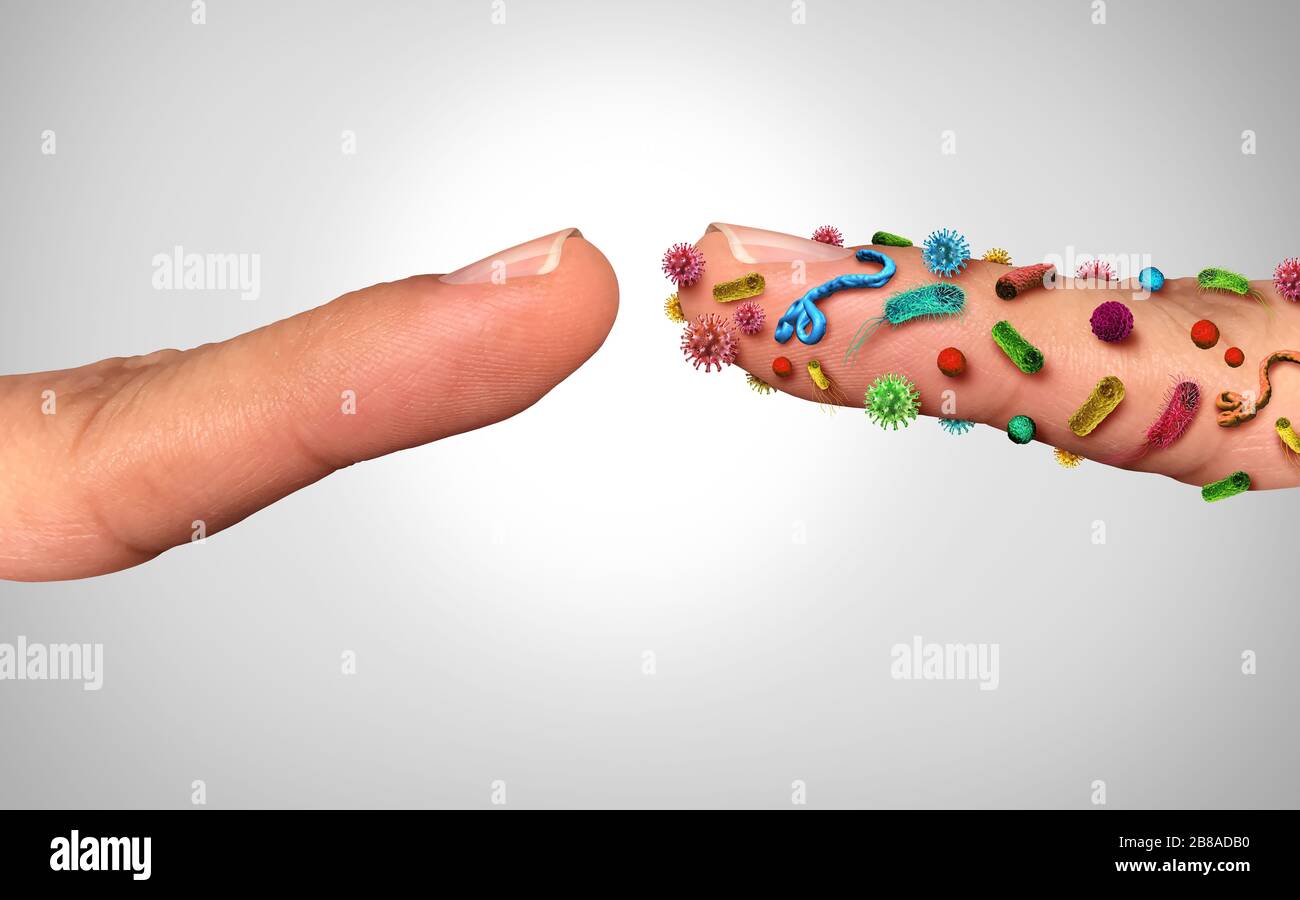 Human Infectious diseases spread hygiene concept as fingers with germ ...