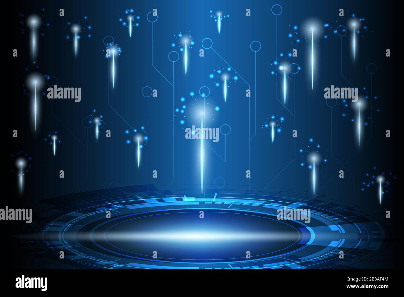 Abstract technology background with orange and blue sparkle effect ...