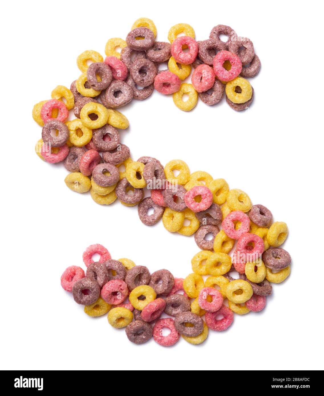 Letter S of the English alphabet from pink colored flakes on a white ...
