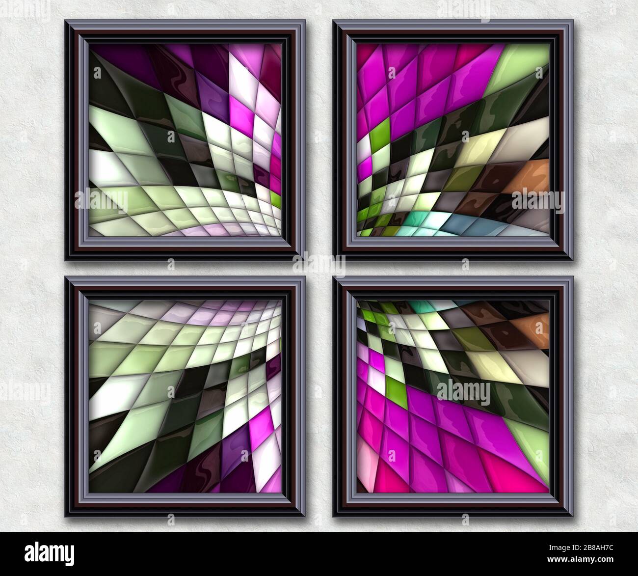 3D rendering puff pixels artwork gallery in elegant frames Stock Photo ...