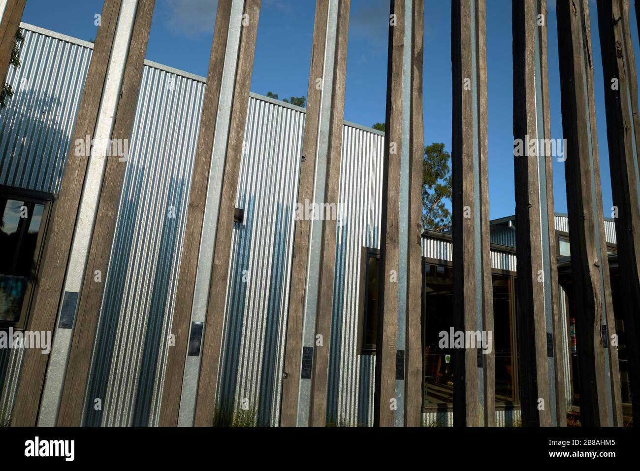 Modern corrugated tin detail of the Y Water Discovery Centre at the Yea ...