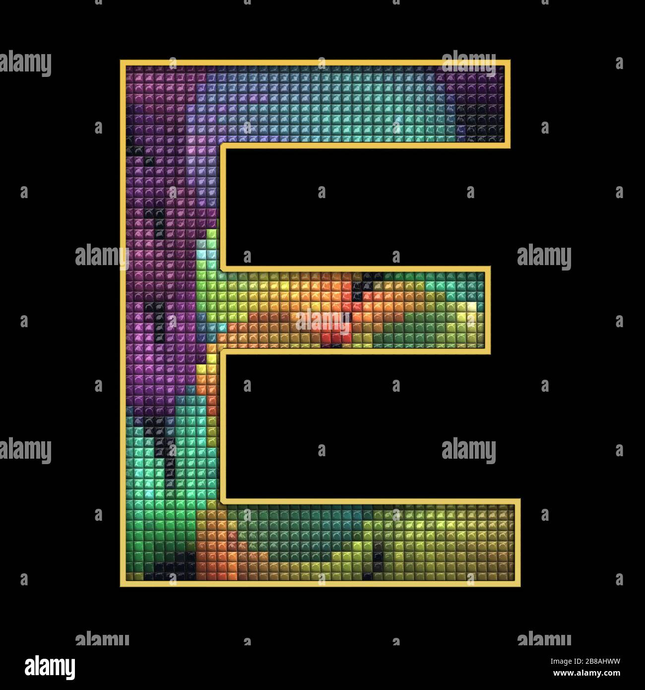 3D render of puff pixels alphabet capital letter with gold ...