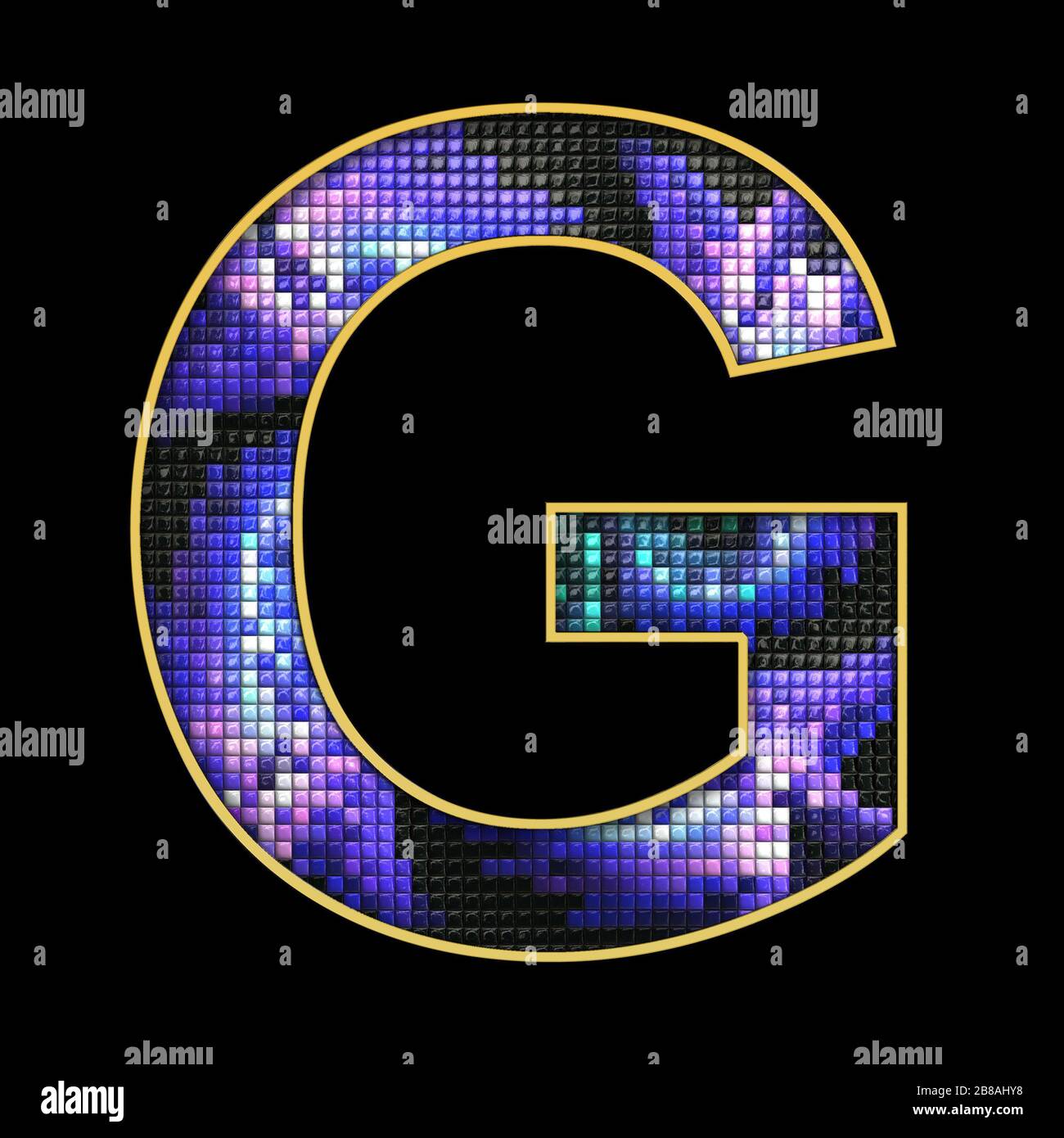 3D render of puff pixels alphabet capital letter with gold ...
