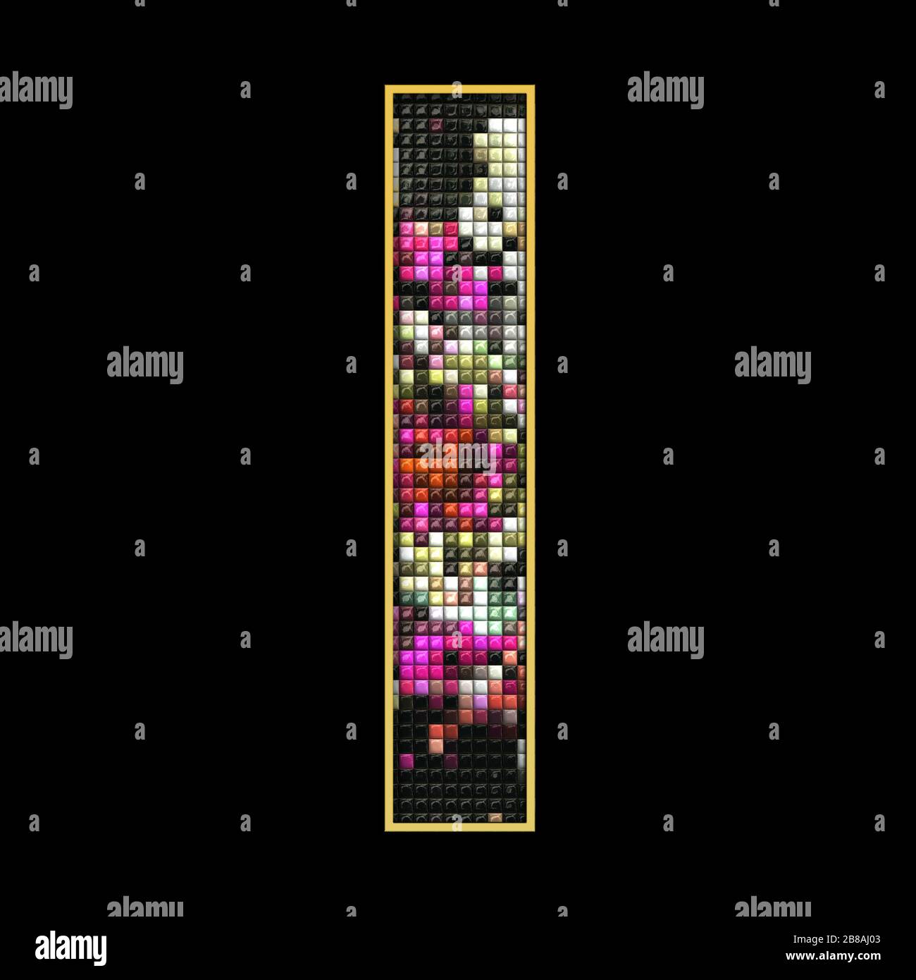 3D render of puff pixels alphabet capital letter with gold ...