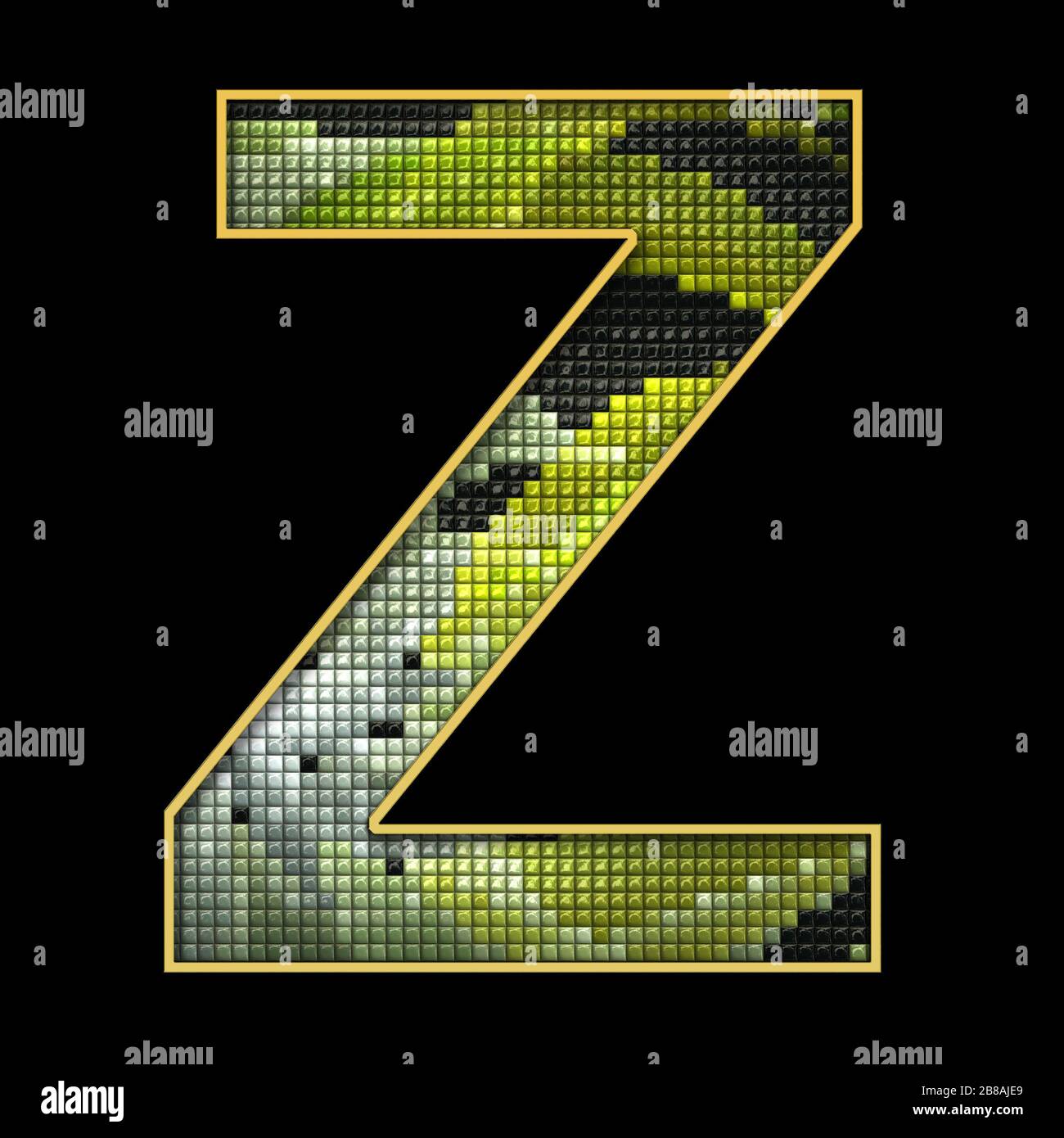 3D render of puff pixels alphabet capital letter with gold ...