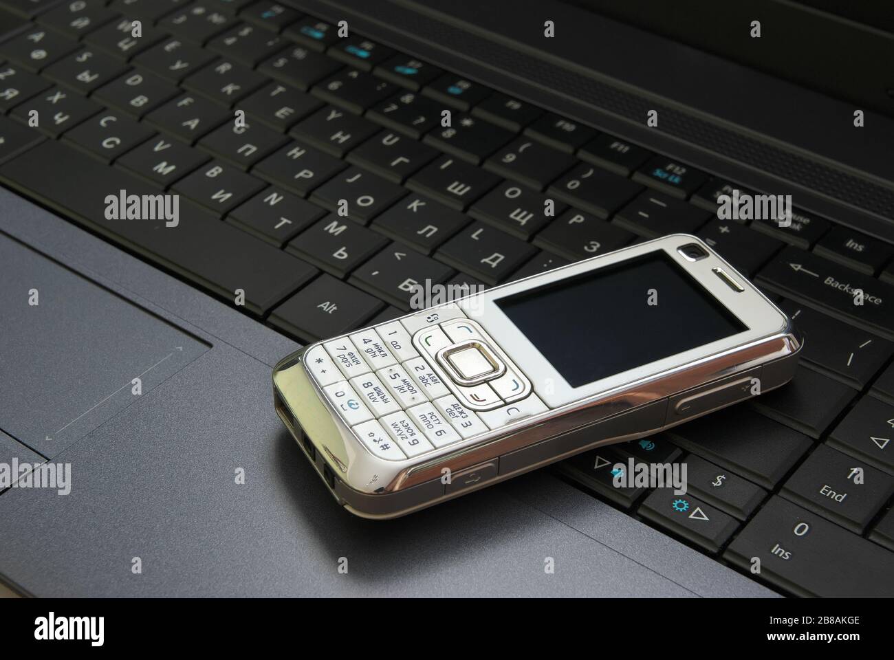 Computer Laptop and white modern mobile smart phone. Element of design ...
