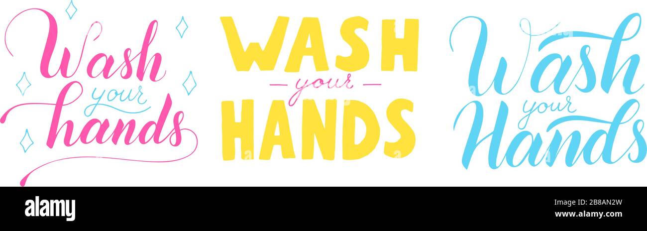 Wash your hands vector lettering text isolated on white background ...