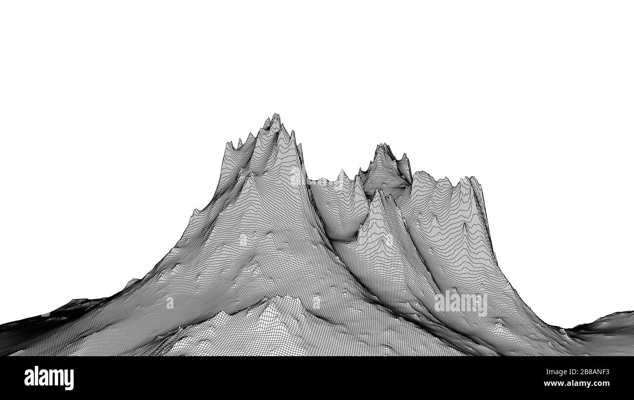 Abstract 3d wire-frame landscape. Blueprint style. Vector rendering ...