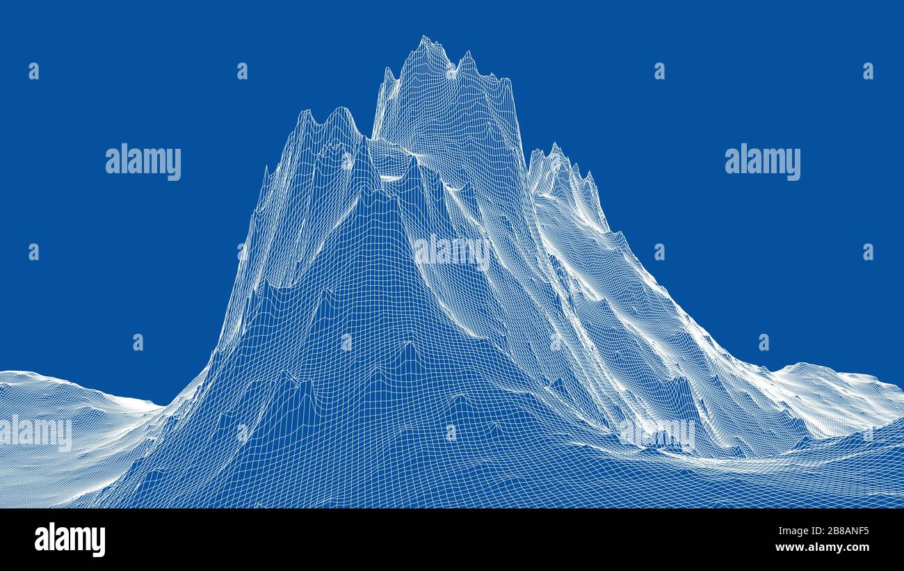 Abstract 3d wire-frame landscape. Blueprint style. Vector rendering ...