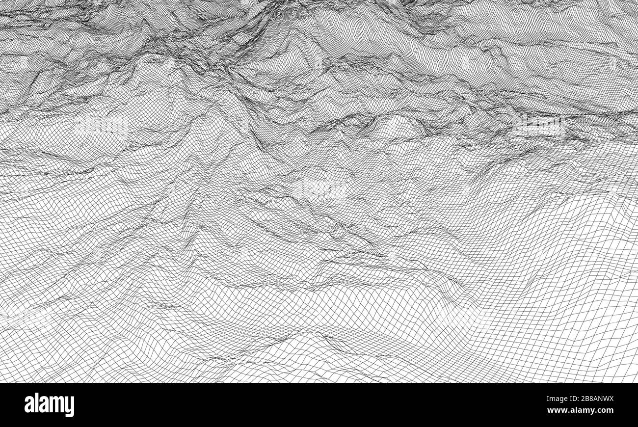 Abstract 3d wire-frame landscape. Blueprint style. Vector rendering ...