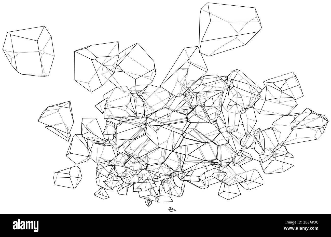 A bunch of stones. Vector illustration rendered of a 3d model. Sketch ...