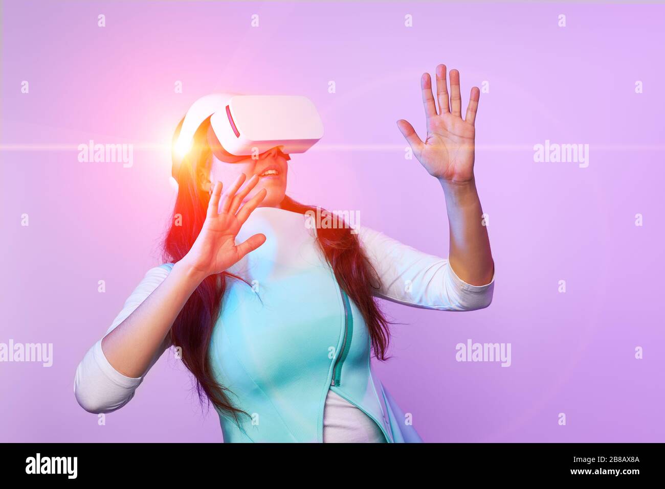 Woman wearing virtual reality headset. Concept of virtual reality ...