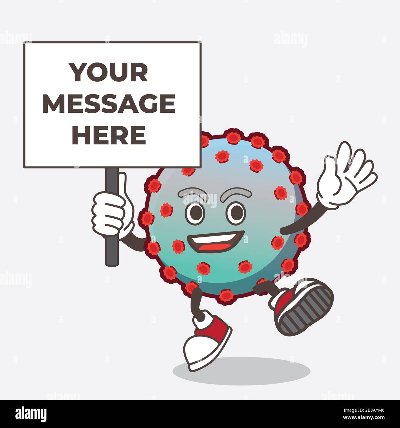 A picture of Virus cartoon mascot character with board sign message ...