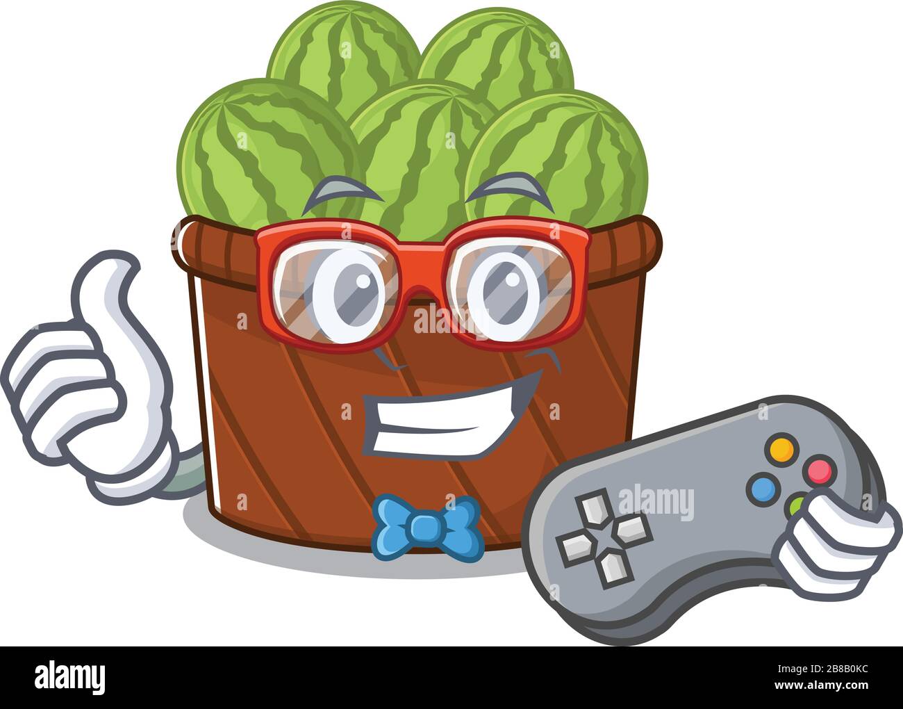 Cool gamer of watermelon fruit basket mascot design style with ...