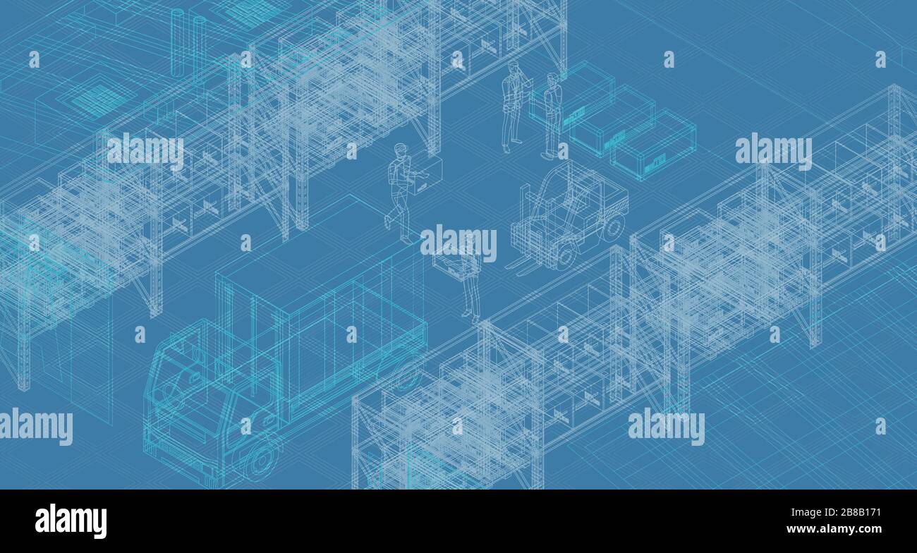 Contemporary draft design of warehouse with workers loading truck Stock ...
