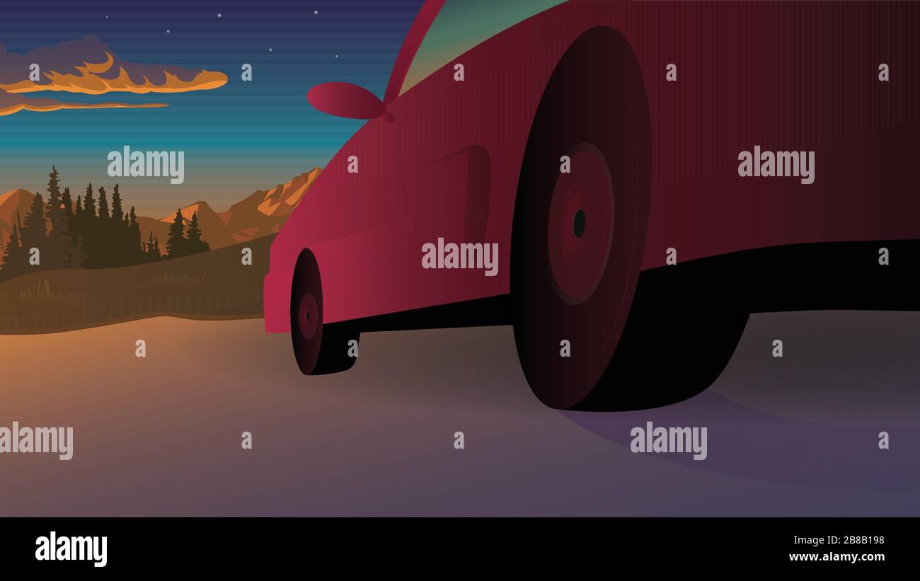 red car rides on the road vector Stock Vector Image & Art - Alamy