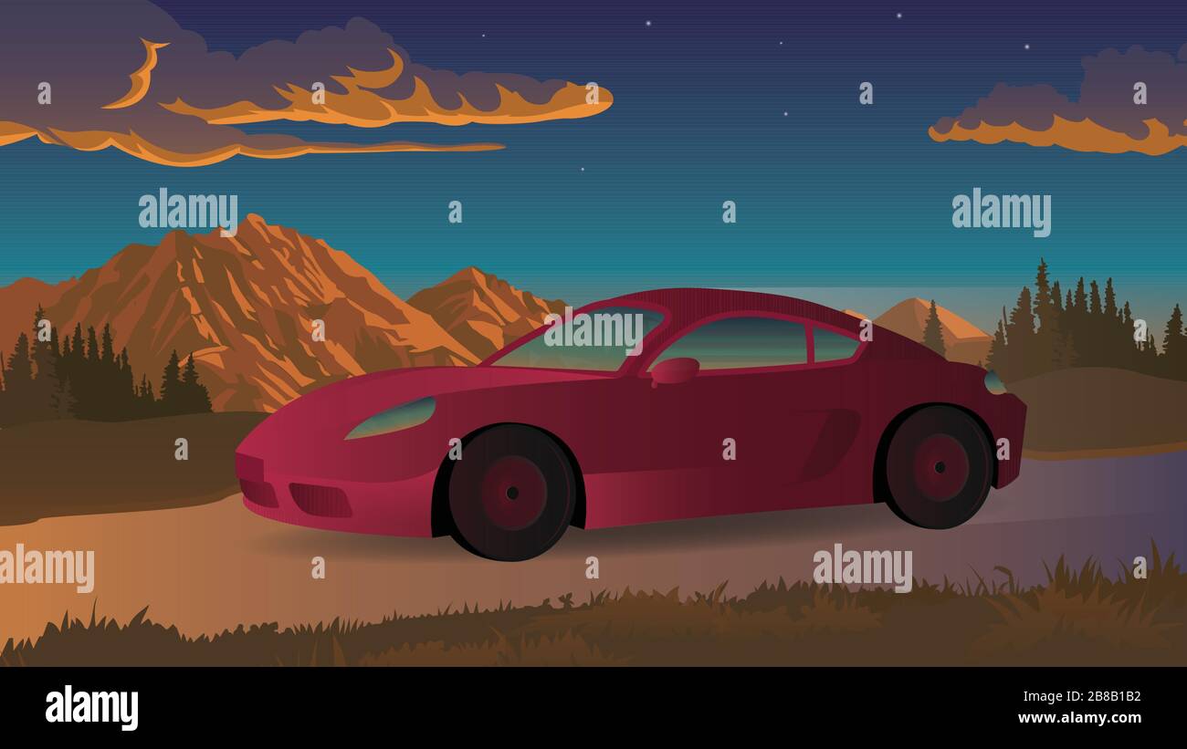red car rides on the road vector Stock Vector Image & Art - Alamy