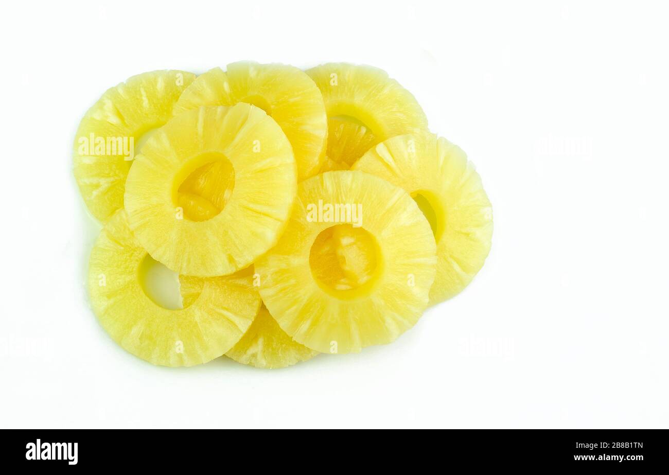 Pineapple rings. Pineapple slice isolated on white background. Canned ...