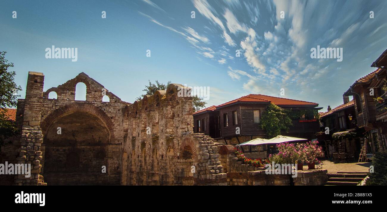 Church of Saint in Nessebar, Bulgaria surrounded by other buildings ...