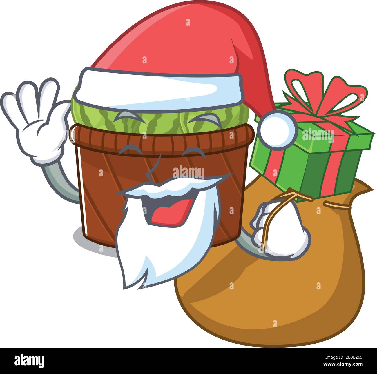 Santa watermelon fruit basket Cartoon character design with box of gift ...