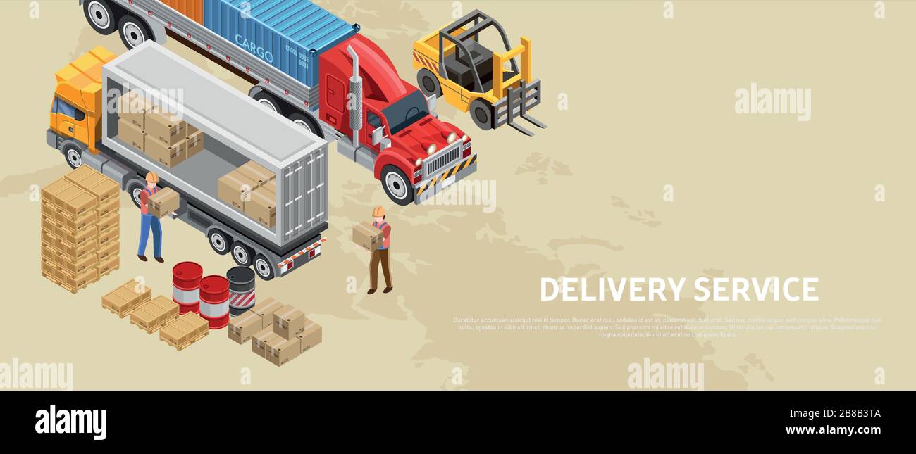 Modern vector isometric design of delivery service web banner with ...