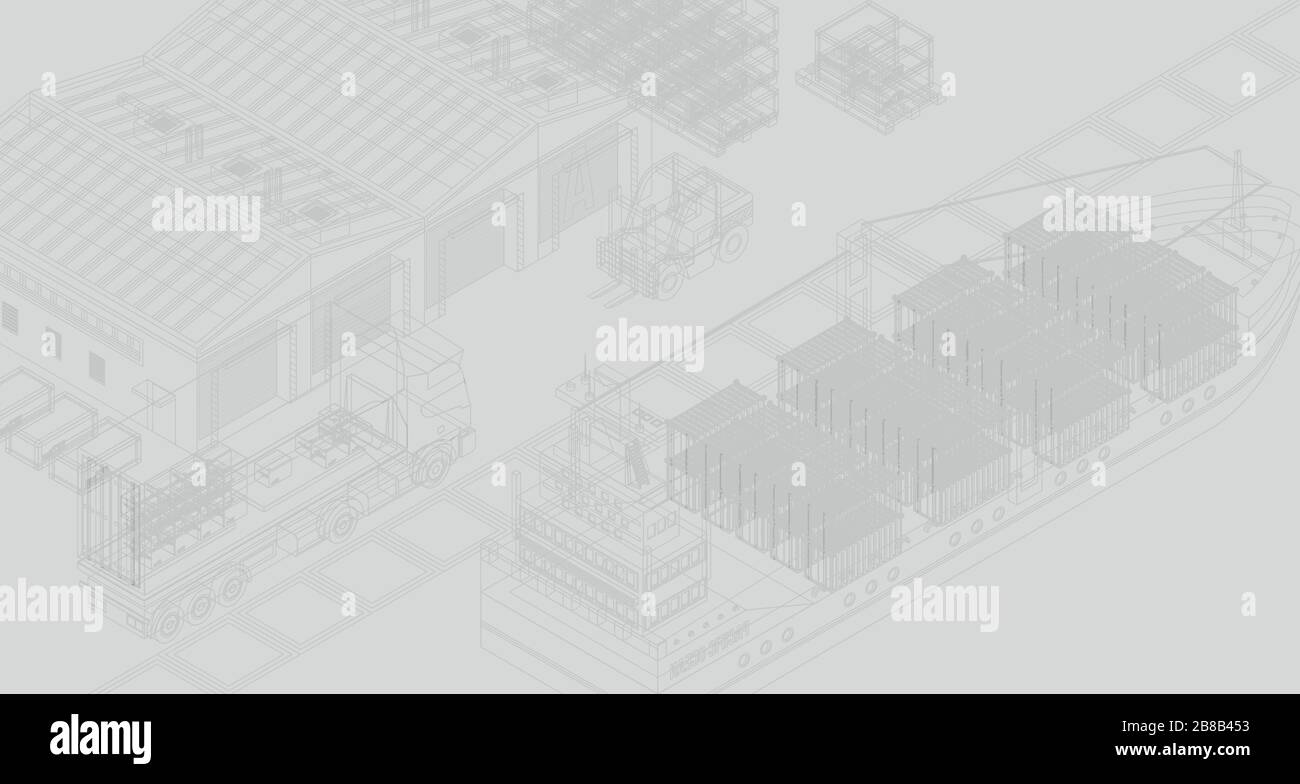 Simple isometric blueprint of port with ship and storage Stock Vector ...
