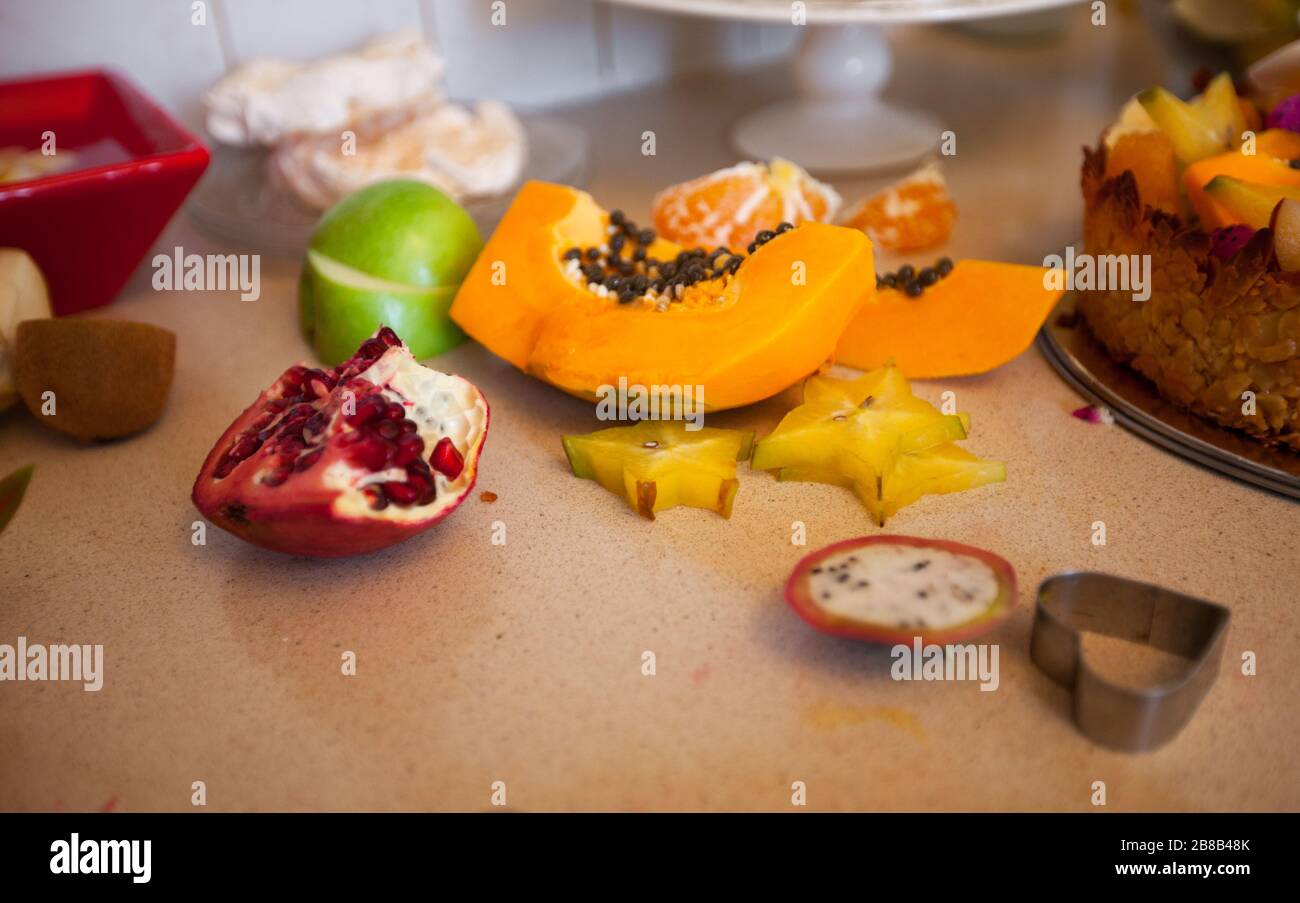 Process of cooking cake with fresh fruits Stock Photo - Alamy