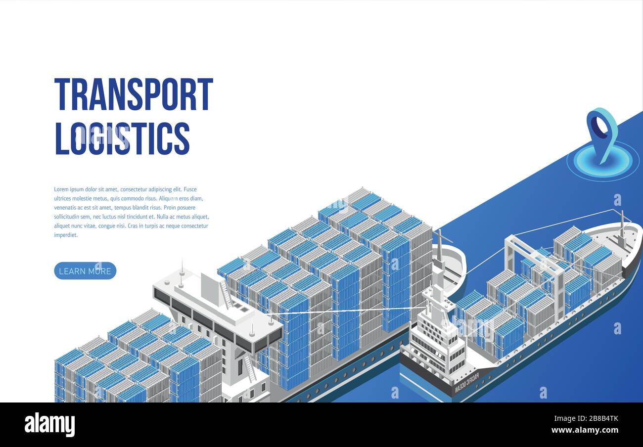 Two isometric freight vessels loaded with cargo containers near ...