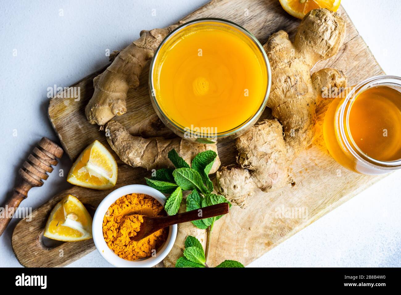 Ingredients for energy drink helping stay healthy with ginger, lemon ...