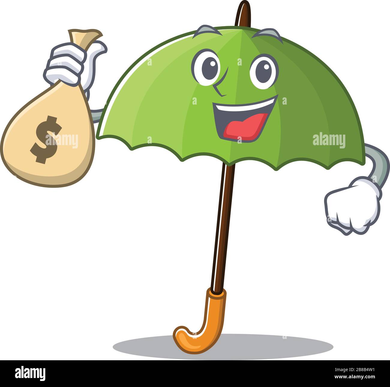Smiley rich green umbrella cartoon character bring money bags Stock ...
