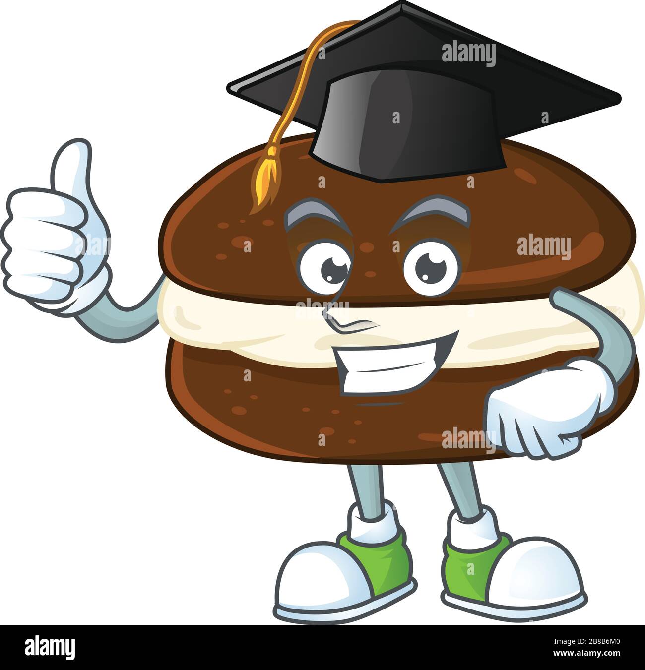 Happy face of whoopie pies in black graduation hat for the ceremony ...