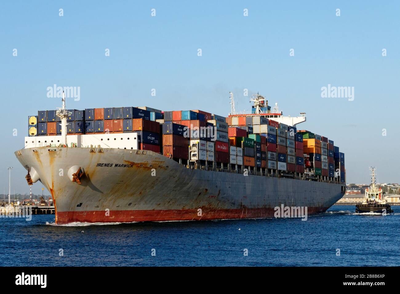 Container ship departing harbor hi-res stock photography and images - Alamy