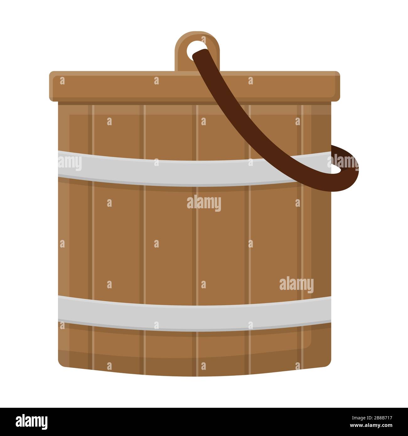 Wooden bucket empty or with water milk for gardening farm isolated on ...
