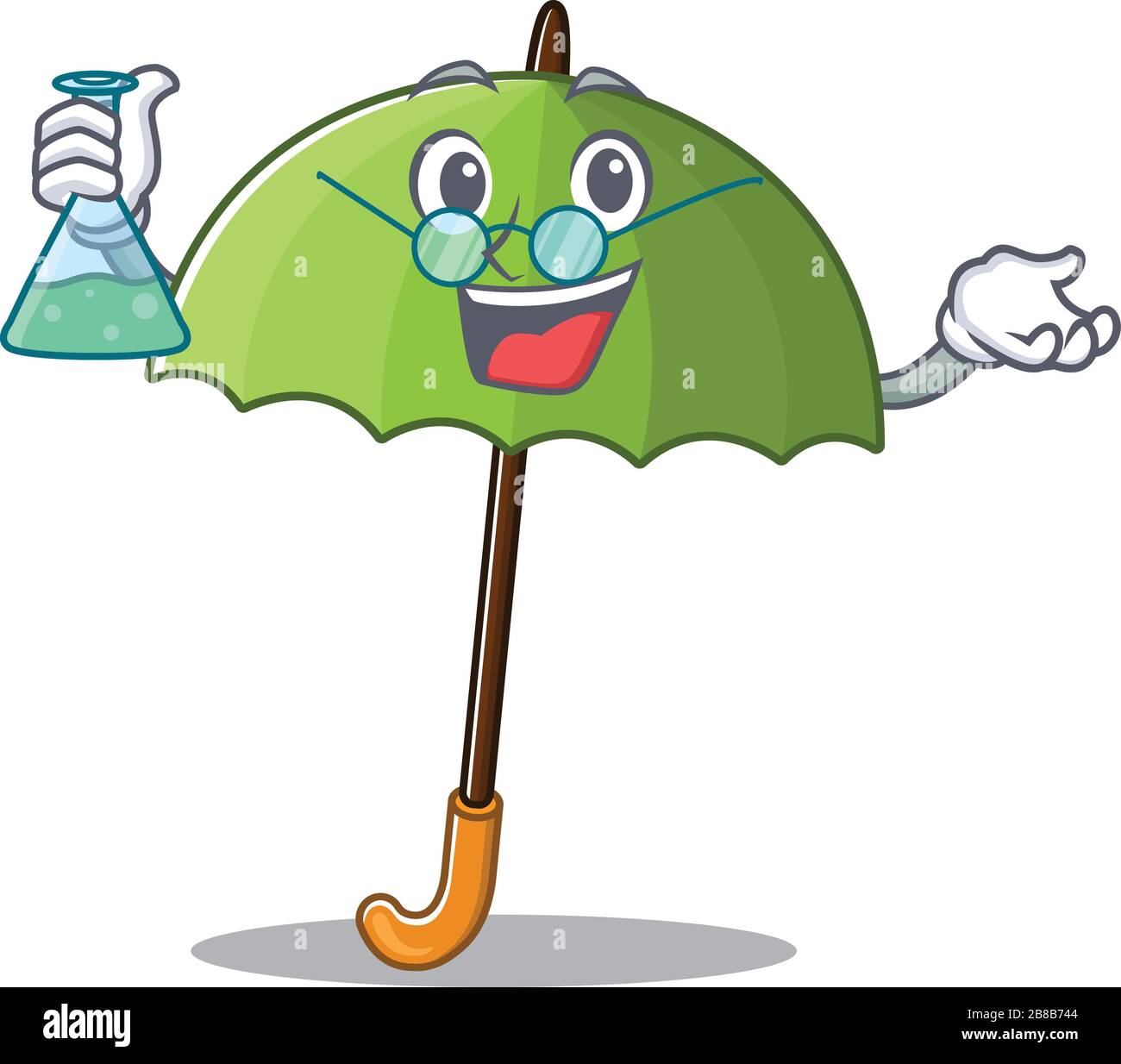 Smart Professor of green umbrella mascot design holding a glass tube ...