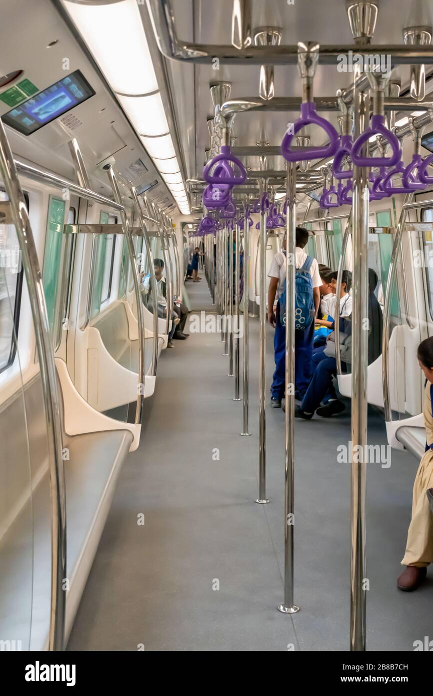 A view of Subway train interior of Kolkata East West Metro system at ...