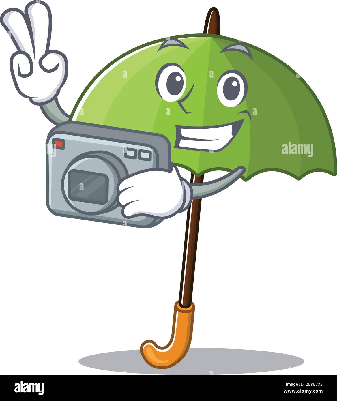 Green umbrella mascot design as a professional photographer with a ...
