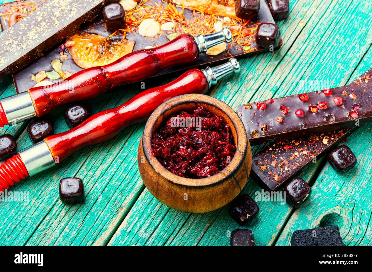Shisha tobacco with the taste of chocolate.Shisha hookah with candy ...