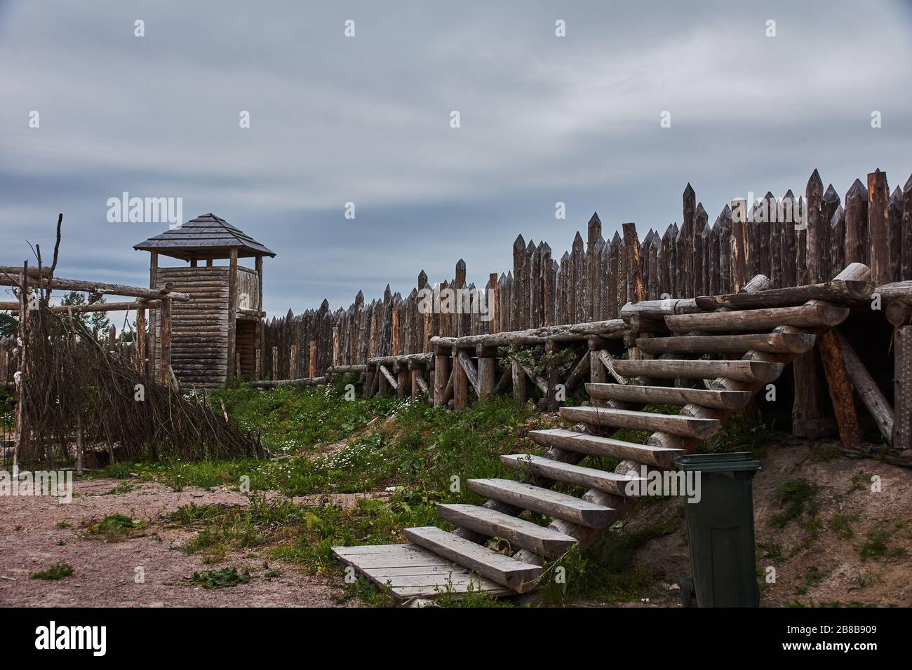 The internal structure of an old military fortress built of coniferous ...