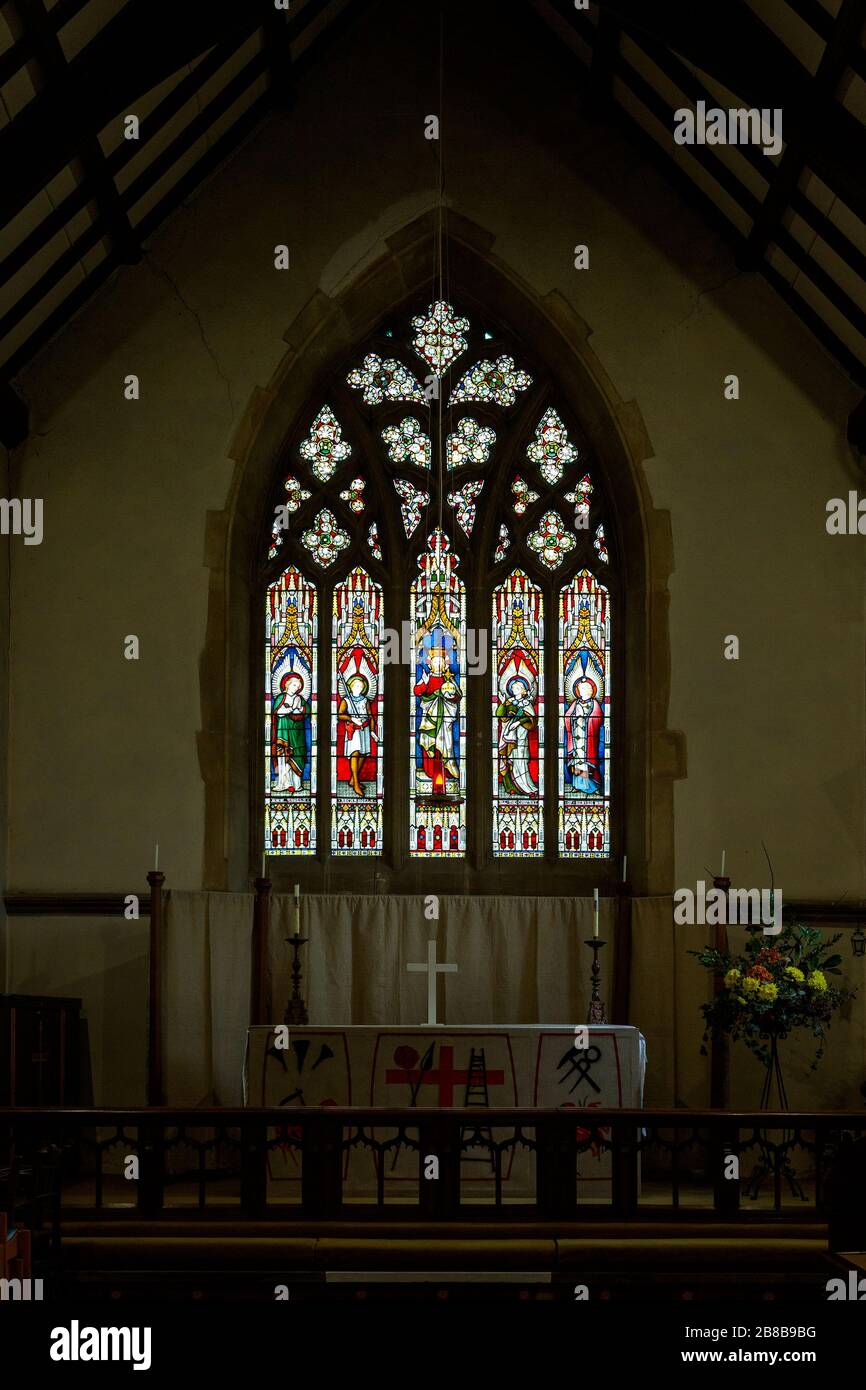 Stained glass window Brantham church, Suffolk, England, UK east window ...