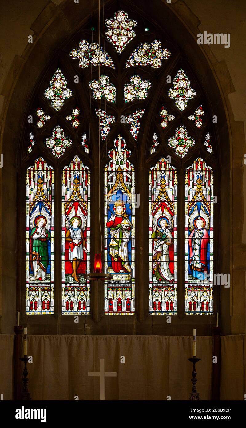 Stained glass window Brantham church, Suffolk, England, UK east window ...