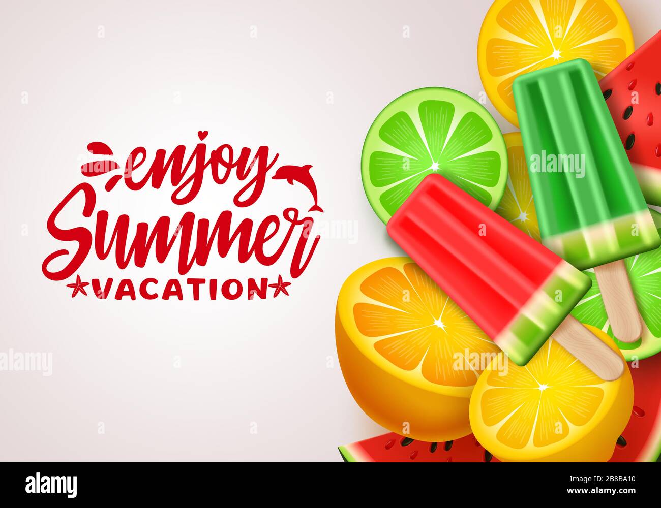 Summer vector banner design. Summer vacation text with tropical fruits ...